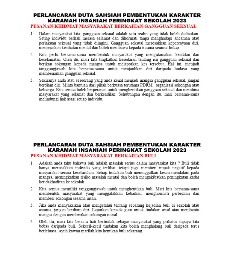 Mesej Duta Sahsiah | PDF