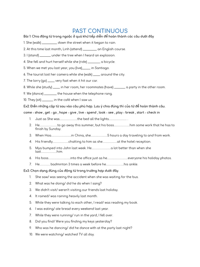 Past Continuous Tense Exercises | PDF | Foreign Language Studies