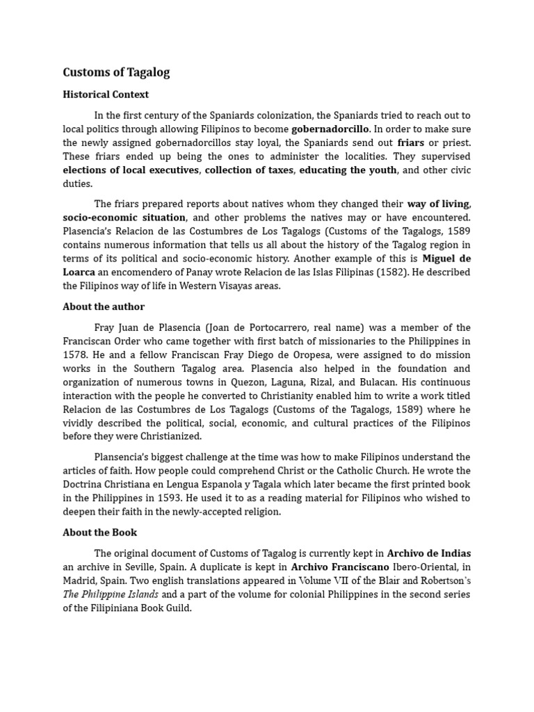 Customs of Tagalog | PDF | Philippines