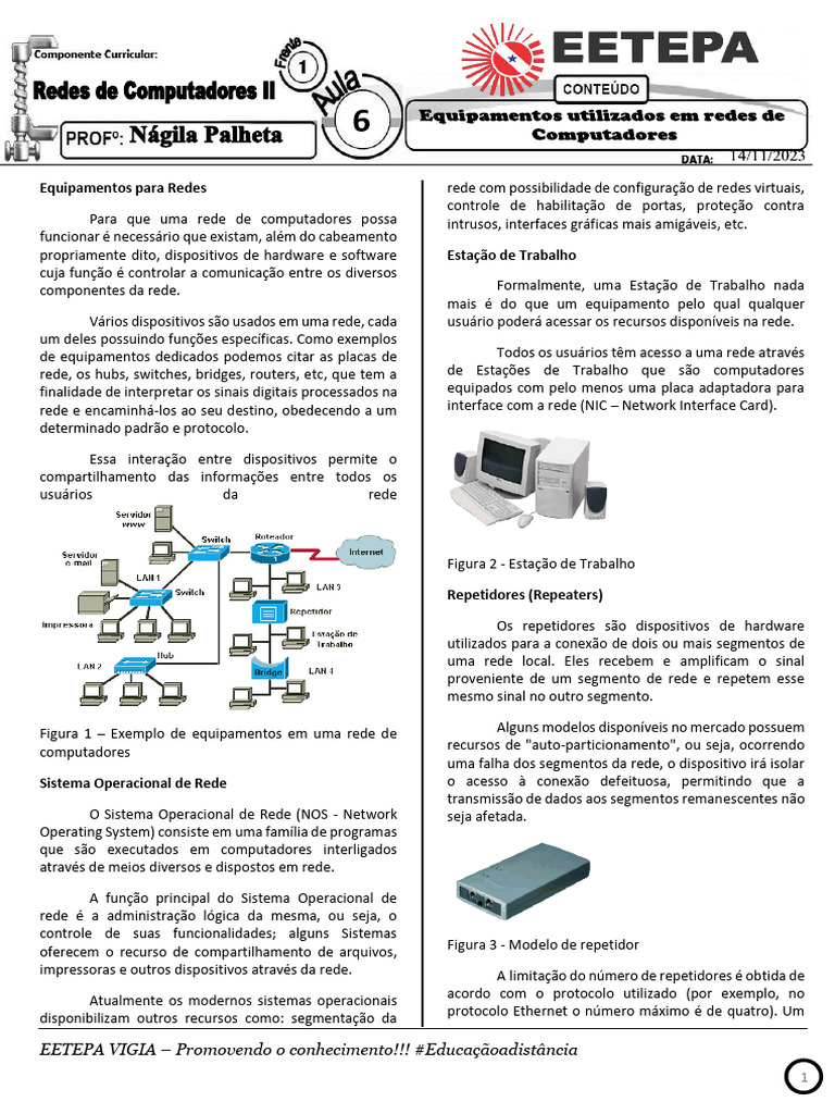 Aula 6 - Equipamento Utilizados em Uma Redes | PDF | Rede de computadores | Roteador (informática)