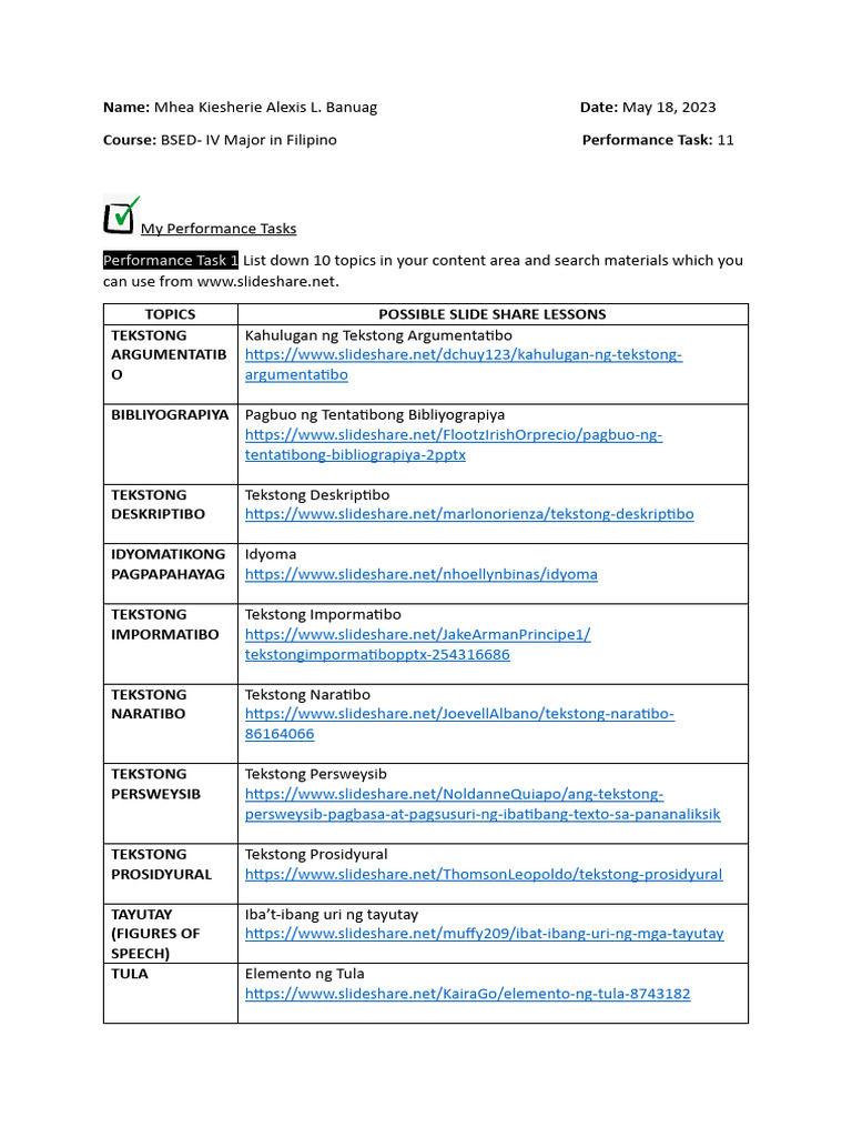 Performance Task 11 | PDF