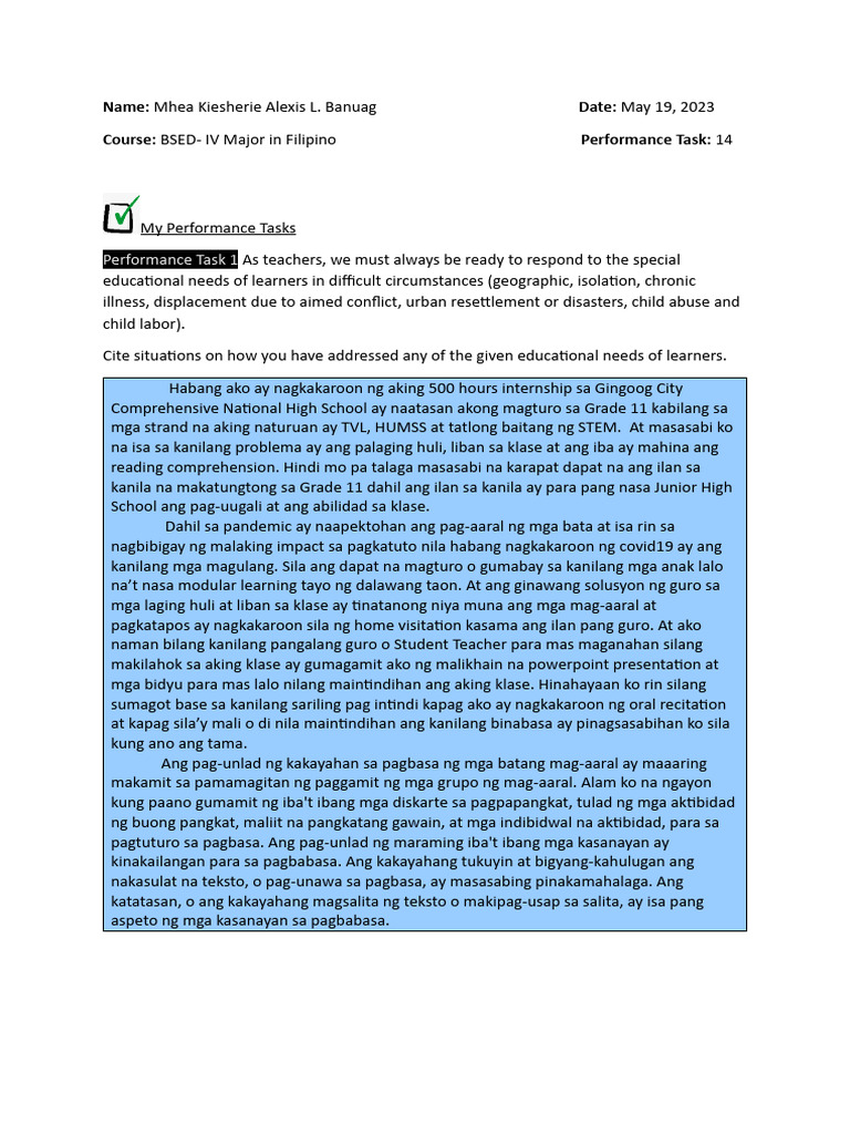 Performance Task 14 | PDF