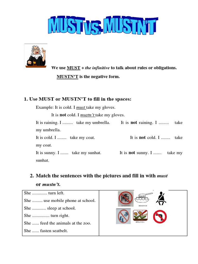 Must and Mustnt Grammar Drills | PDF