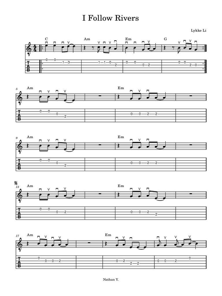 I Follow Rivers (Met Tablatuur) | PDF | Songs Written | Singles (Music)