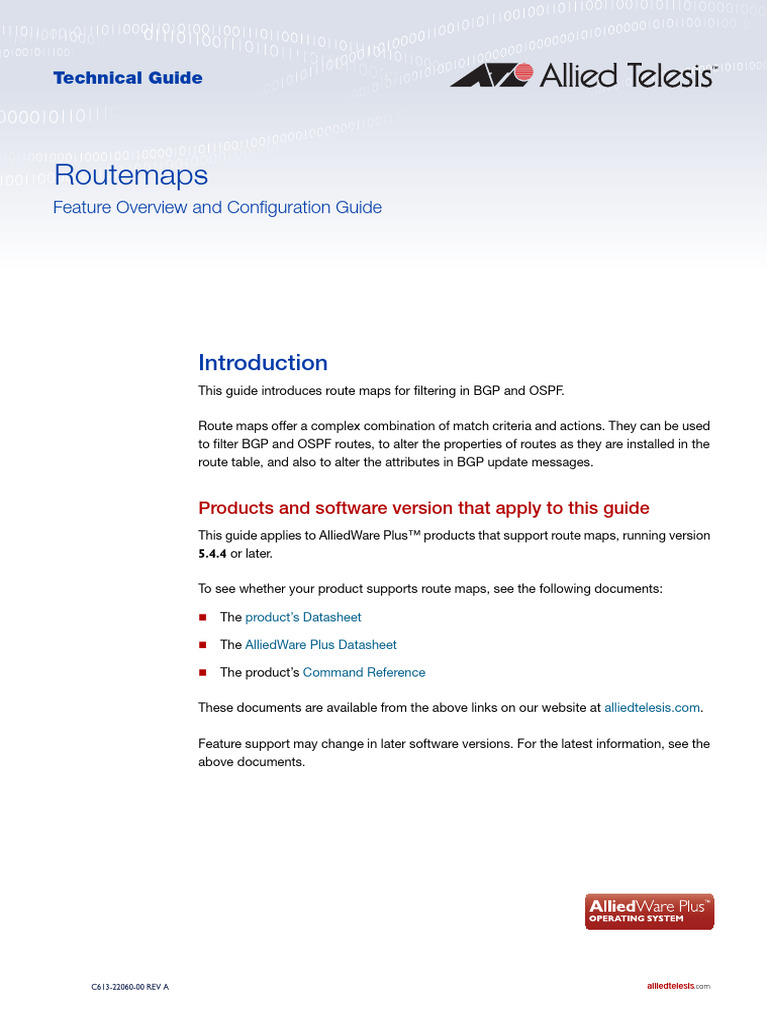 Routemap Feature Overview Guide Reva | PDF | Router (Computing) | Routing