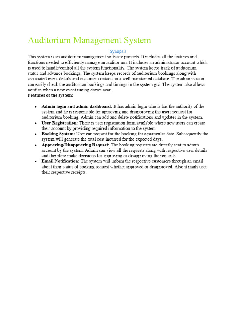 Auditorium Management System | PDF | Computers