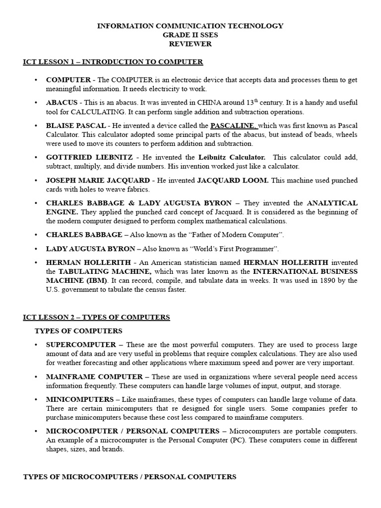 1st Quarter Ict Reviewer Pdf Personal Computers Microcomputers