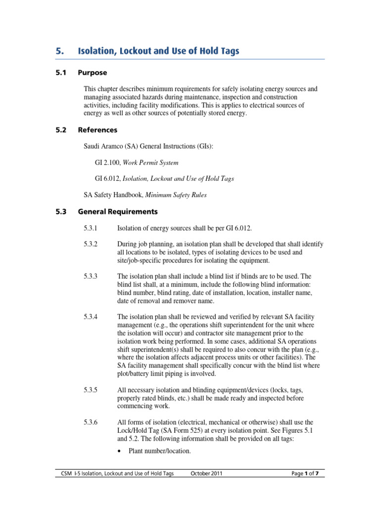 Isolation and Lockout Procedures Guide | PDF | Manufactured Goods ...