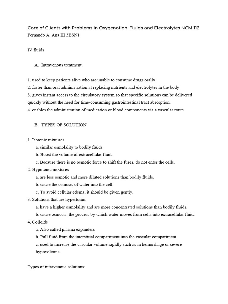 Care of Clients With Problems in Oxygenation Fluids and Electrolytes ...
