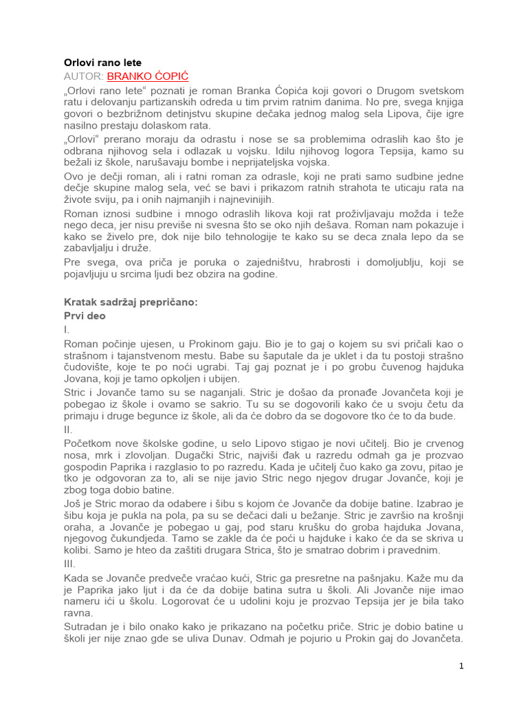 Orlovi Rano Lete | PDF