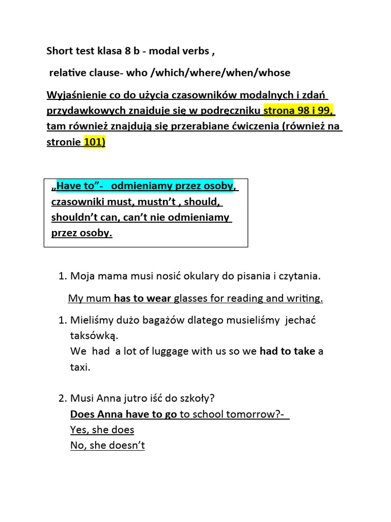 Short Test Klasa 8 B | PDF
