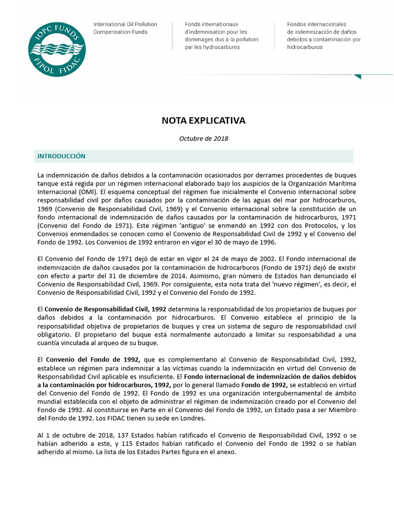Nota Explicativa de Los Fondos Sobre Responsabilidad Por Contaminacioì ...