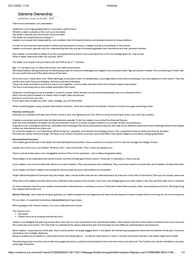 Resumo Livro Extreme Ownership | PDF | Leadership | Risk