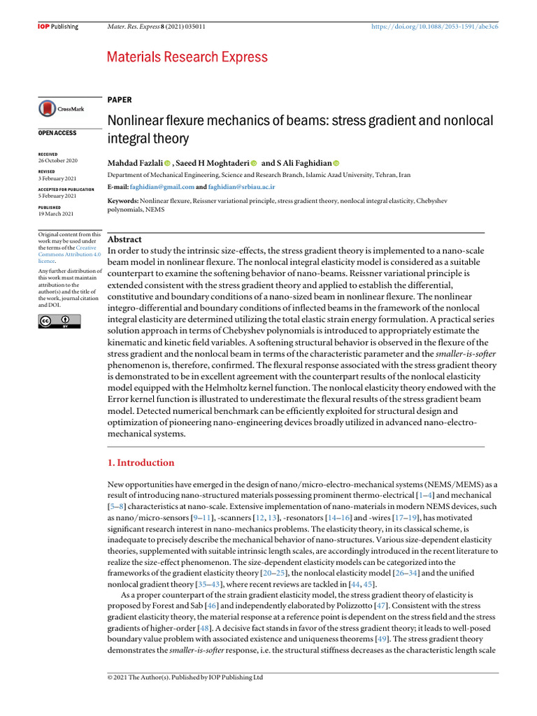 Nonlinear Flexure Mechanics of Beams Stress Gradie | PDF | Bending ...