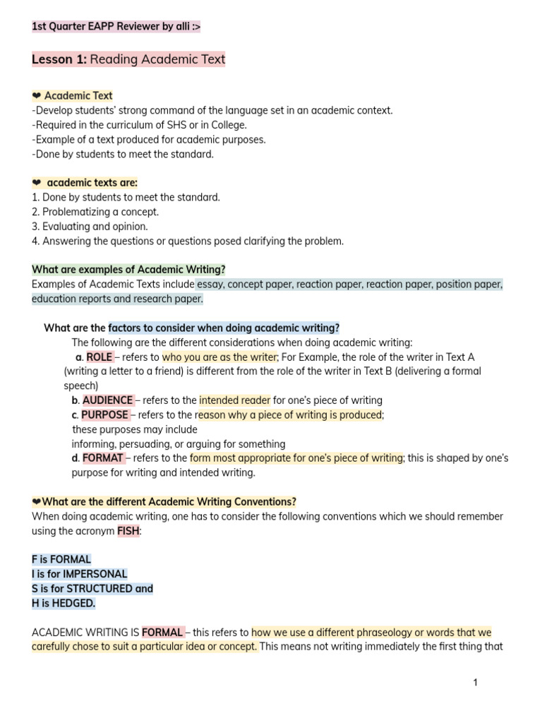 EAPP Reviewer L1 L7 | PDF | Reading Comprehension | Essays