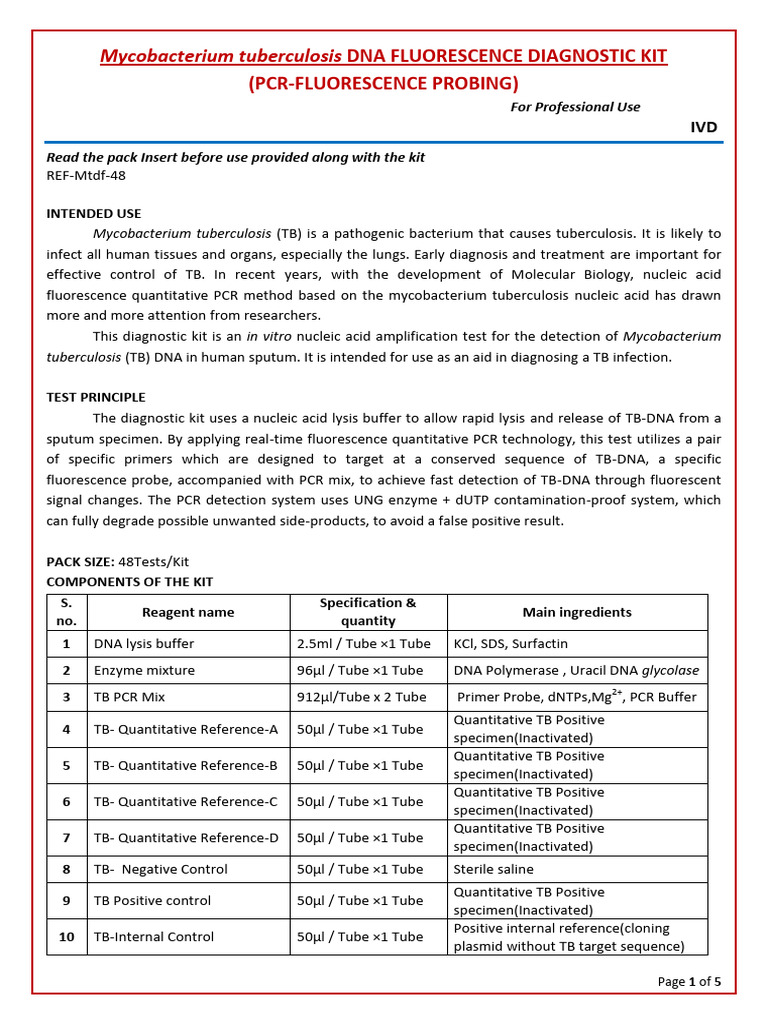 Mycobacterium Tuberculosis DNA FLUORESCENCE DIAGNOSTIC KIT | PDF | Polymerase Chain Reaction ...