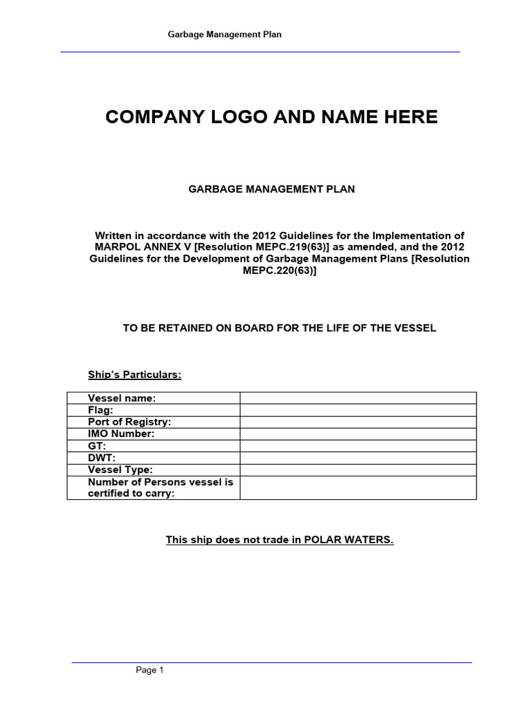 Ship's Garbage Management Plan | PDF | Municipal Solid Waste | Waste