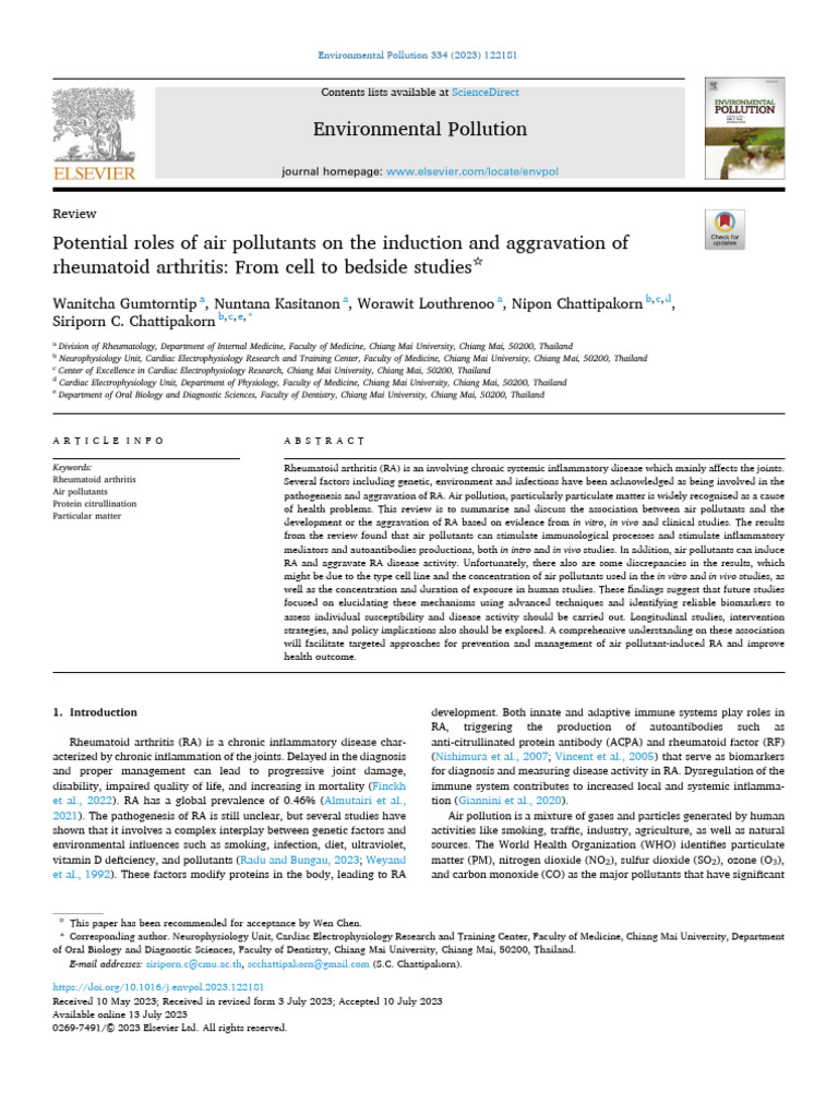 Potential Roles of Air Pollutants On The Induction and Aggr - 2023 - Environment | Download Free ...
