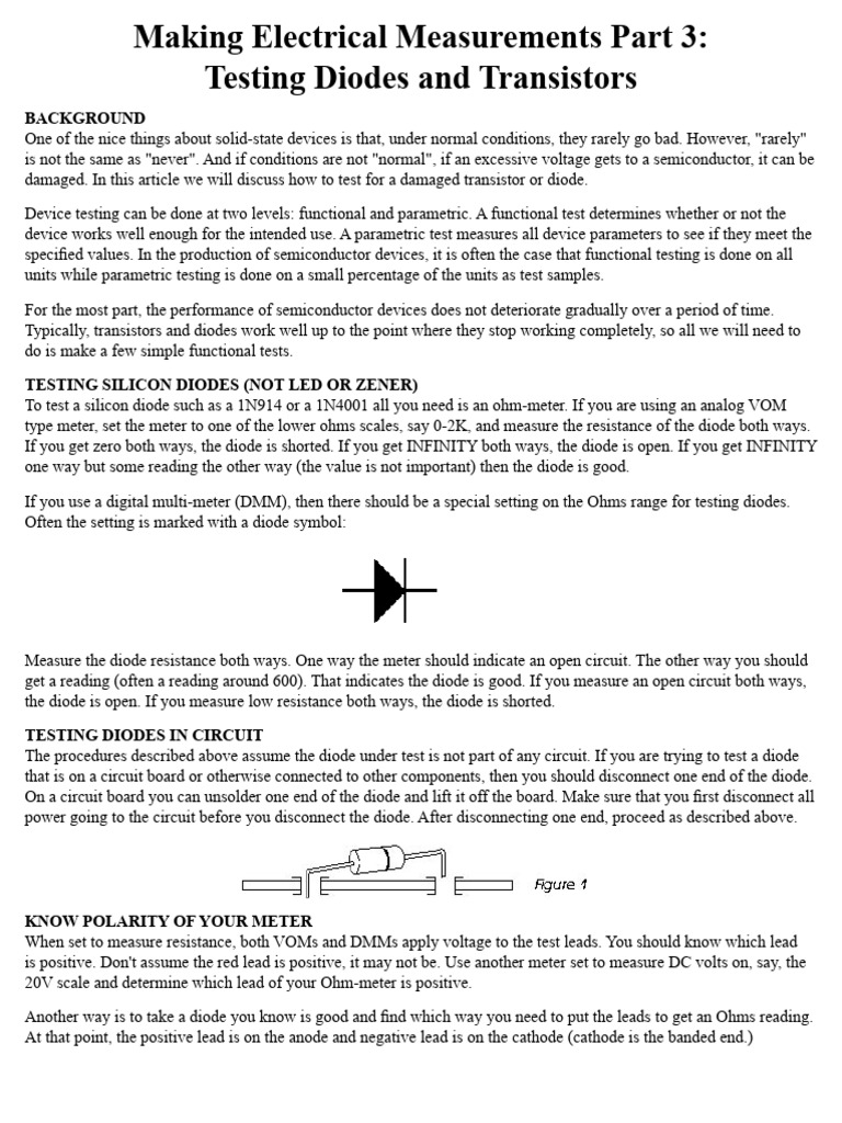 Making Electrical Measurements Part 3 Testing Diodes and Transistors ...