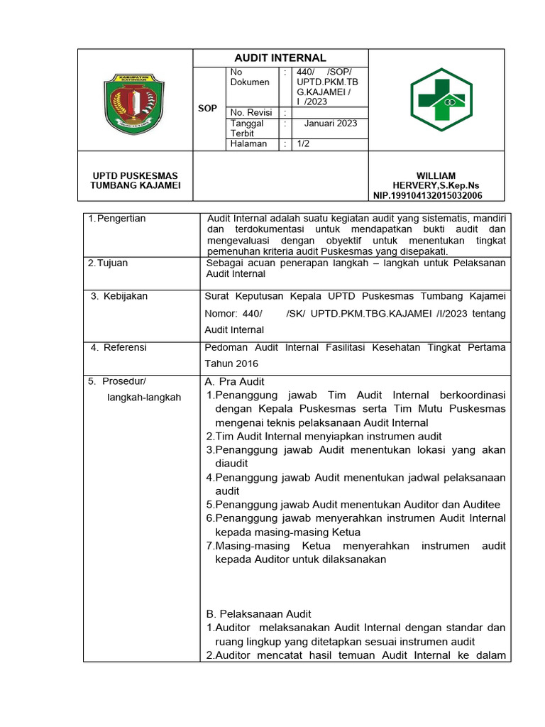 SOP Audit Internal | PDF