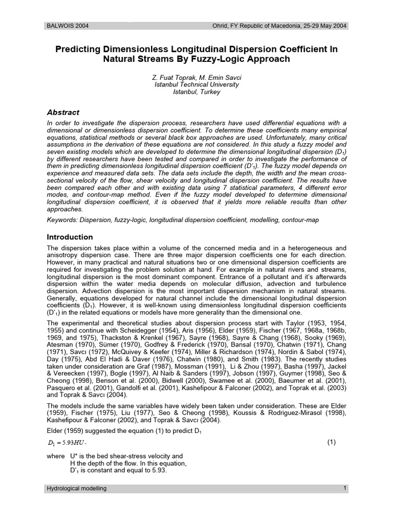 (2004 Makale) Predicting Dimensionless Longitudinal Dispersion Coefficient in Natural Streams by ...