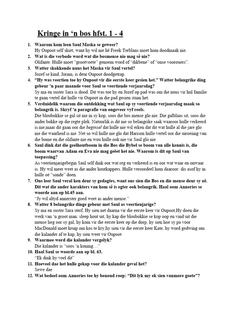 Kringe in 'N Bos Hoofstukke 1-4 | PDF