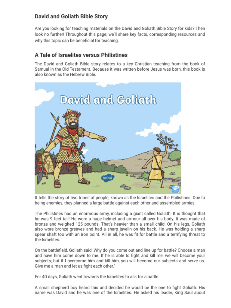 David and Goliath Bible Story | Download Free PDF | Goliath | David
