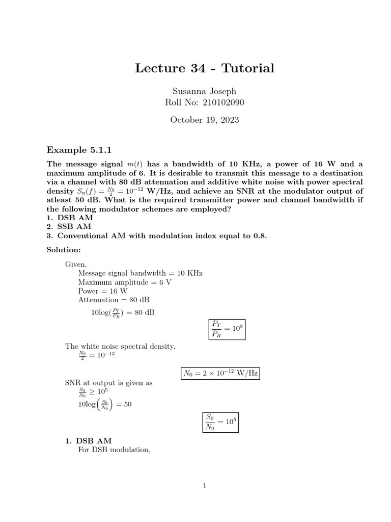 Lec34 210102090 Susanna Joseph | PDF | Signal To Noise Ratio | Decibel
