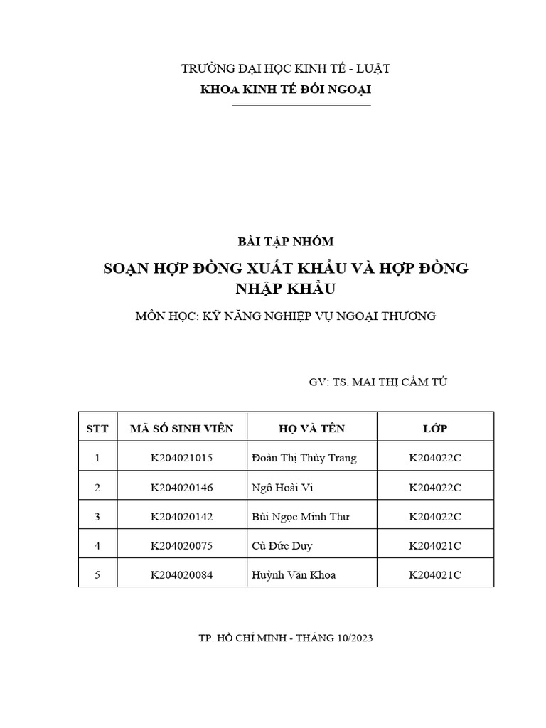 HỢP ĐỒNG XUẤT NHẬP KHẨU TVT | PDF