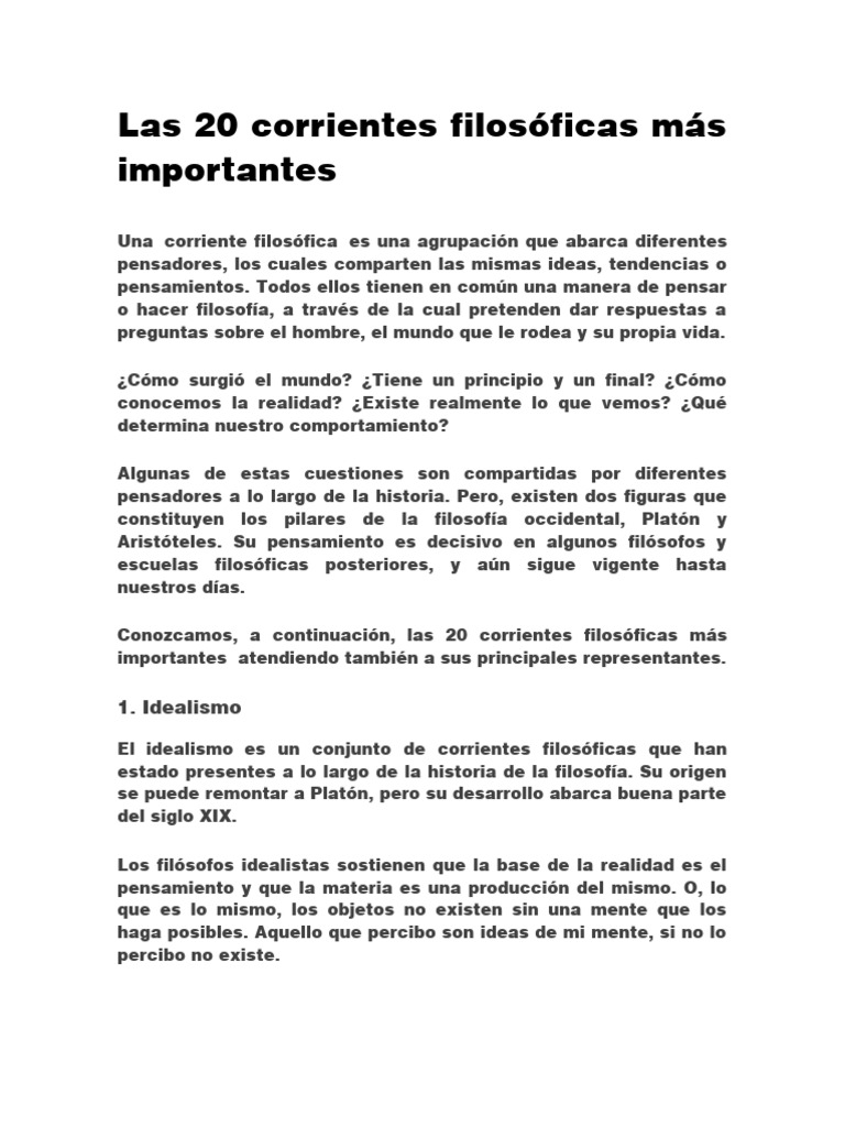 Las 20 Corrientes Filosóficas Más Importantes | Descargar gratis PDF ...