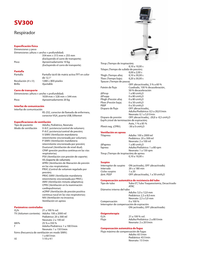 Ficha Técnica Sv300 | PDF | Neumología | Respiración