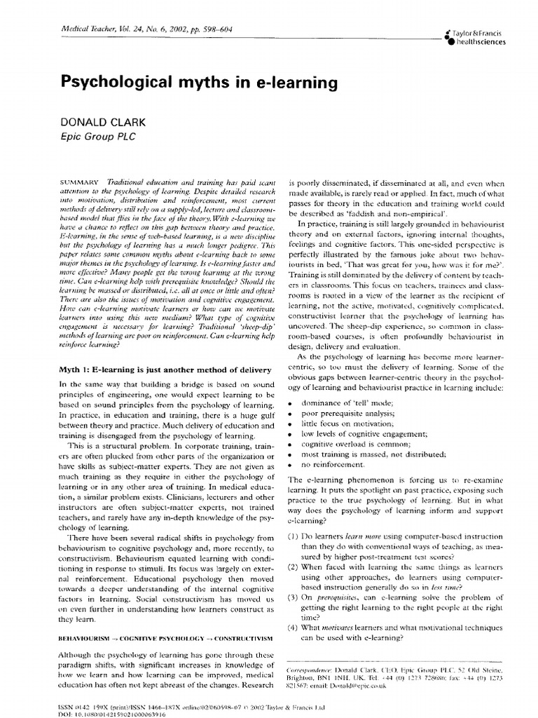 Psychological Myths in E-Learning | PDF | Educational Technology | Learning