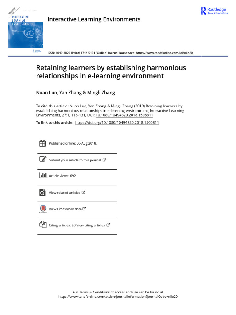 Retaining Learners by Establishing Harmonious Relationships in E-Learning Environment | PDF ...