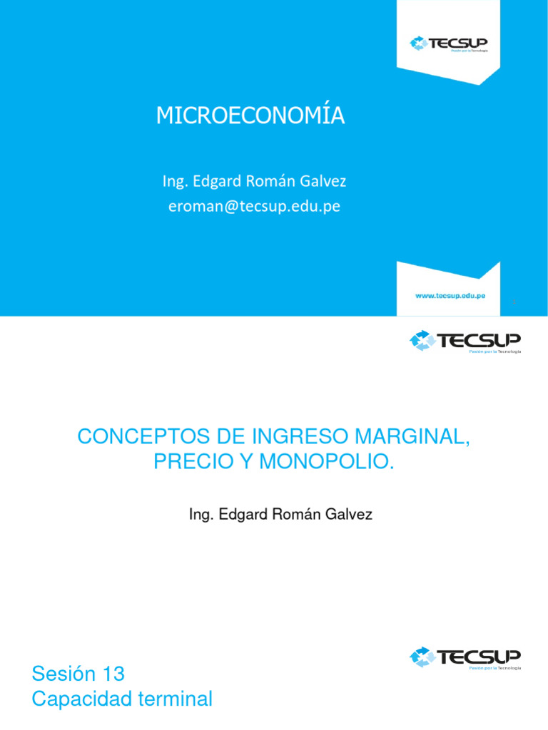 PPT13 Ingreso Marginal, Precio y Monopolio 2023 | PDF | Monopolio | Mercado (economía)