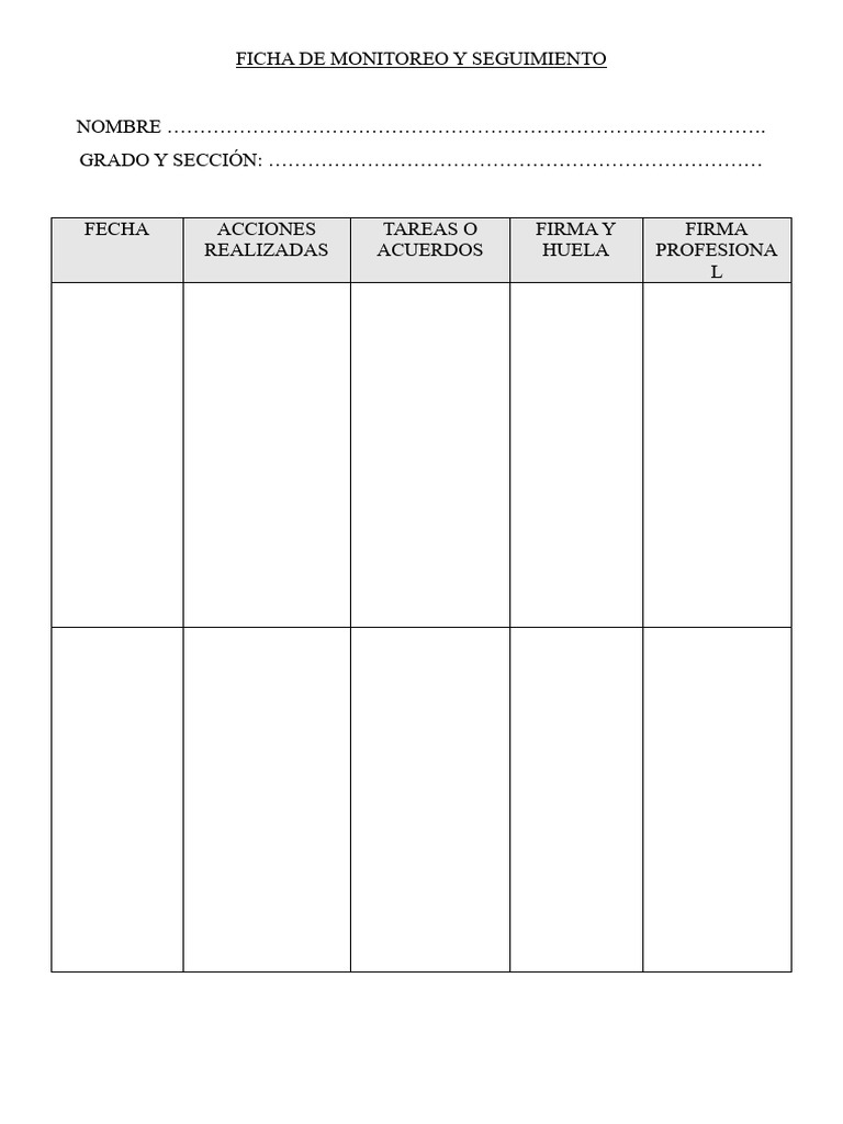Simple Ficha de Monitoreo y Seguimiento | PDF