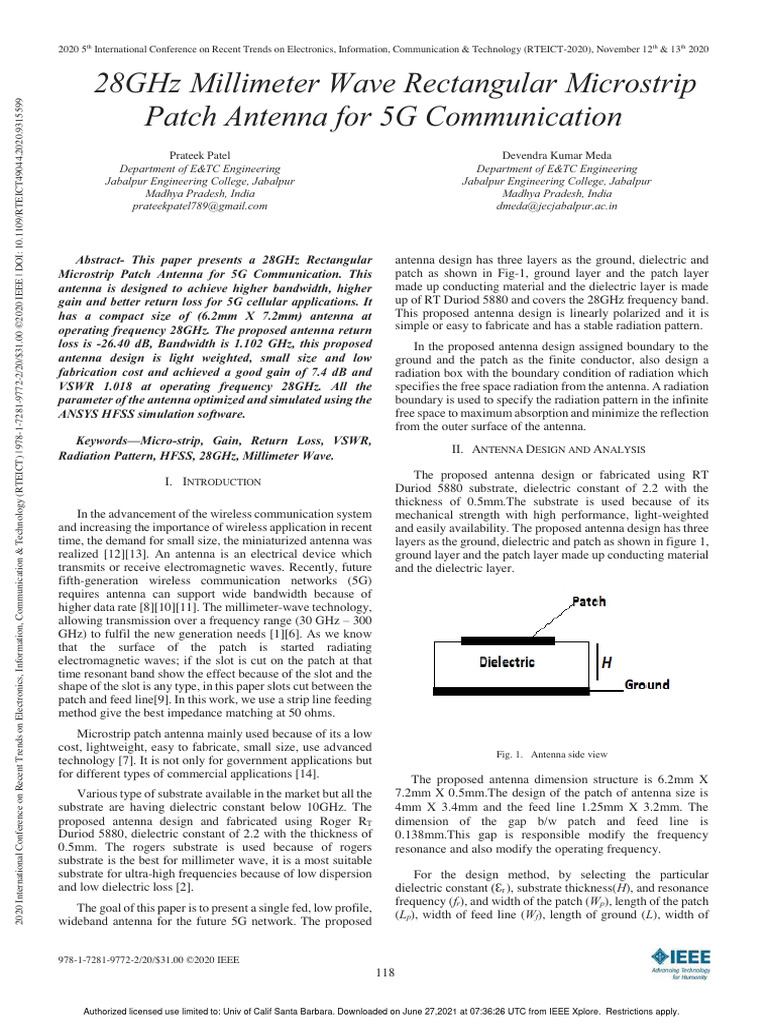 Patel 2020 | PDF | Antenna (Radio) | Extremely High Frequency