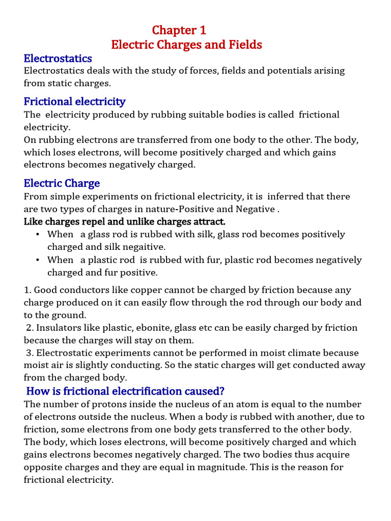 Electric Charges and Fields Bs-1 | PDF | Electric Charge | Electrostatics