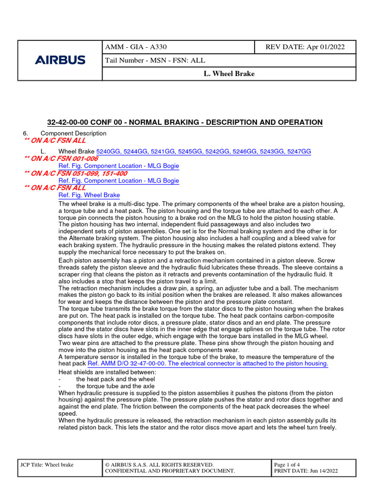 A330 Wheel Brake System Overview | PDF | Piston | Brake