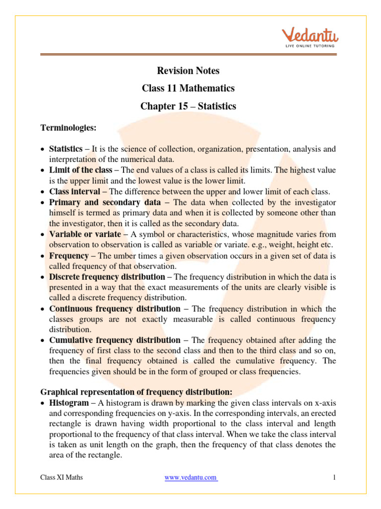Statistics Class 11 Notes CBSE Maths Chapter 15 (PDF) | Download Free ...