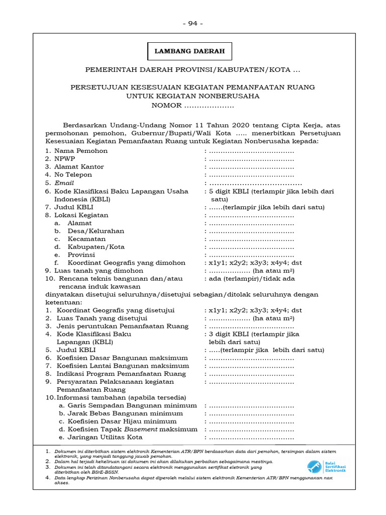 Lampiran Format PKKPR Untuk Kegiatan Nonberusaha | PDF