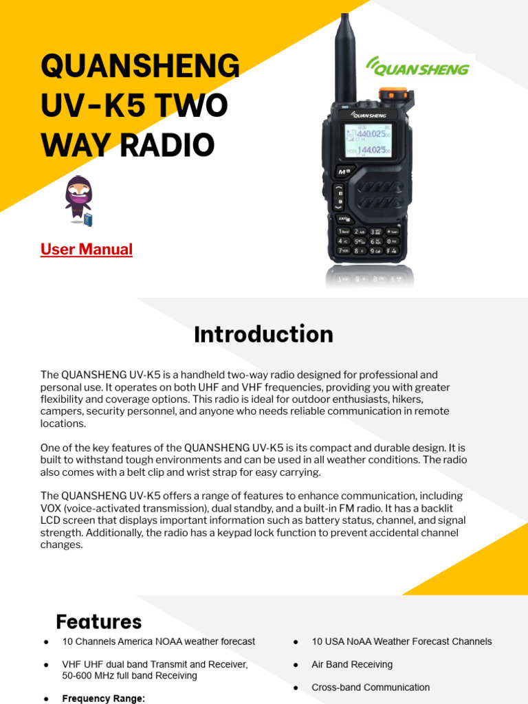 Quansheng UV-K5 User Manual Overview | PDF | Radio | Very High Frequency
