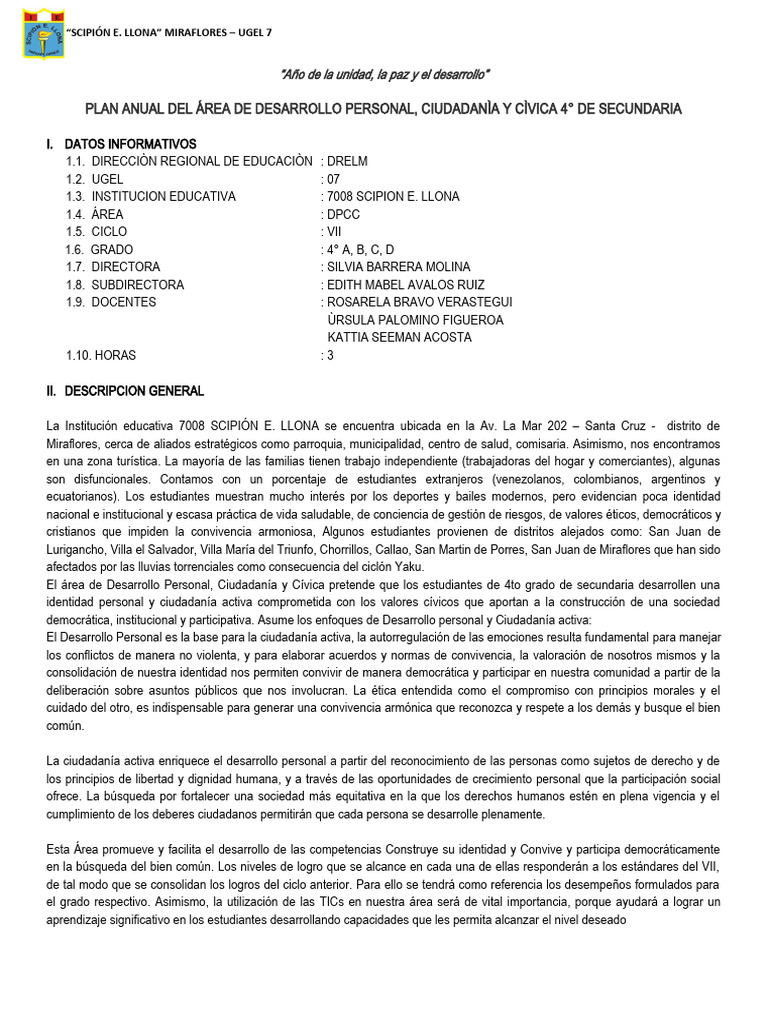 Plan Anual 5to DPCC - 2023 | PDF | Evaluación | Aprendizaje