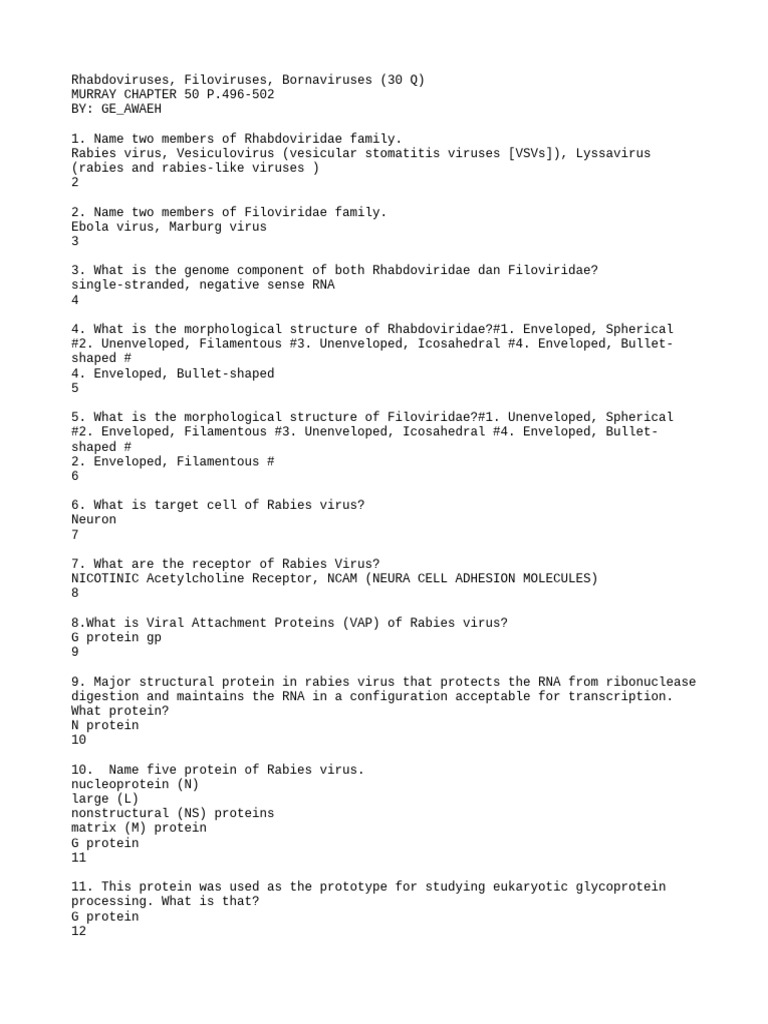 Virology Exam Prep: Key Virus Facts | PDF | Virus | Rabies