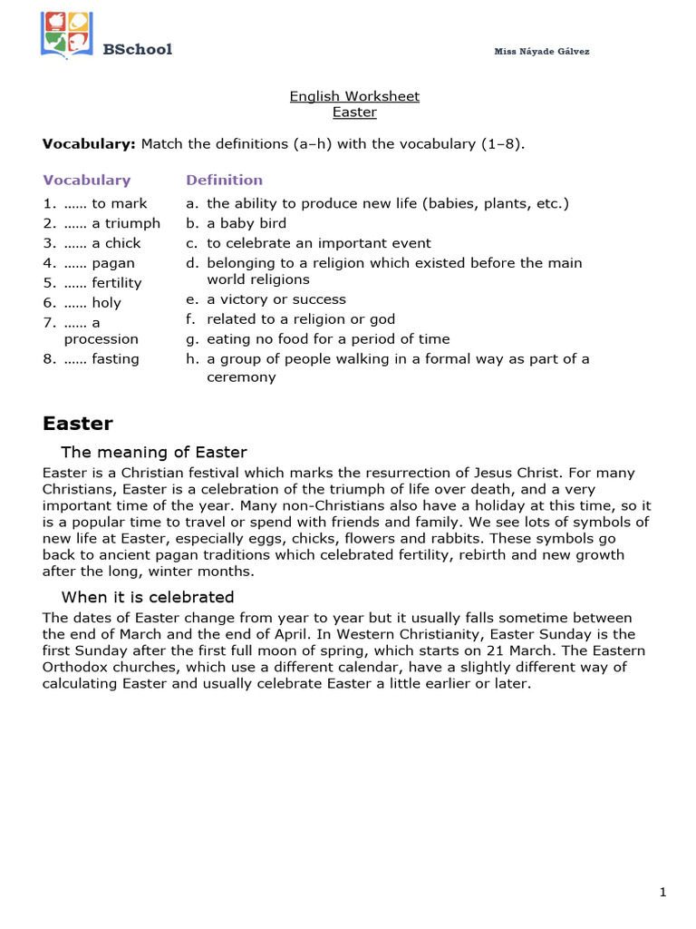 Easter Worksheet | PDF | Easter | Christian Festivals And Holy Days