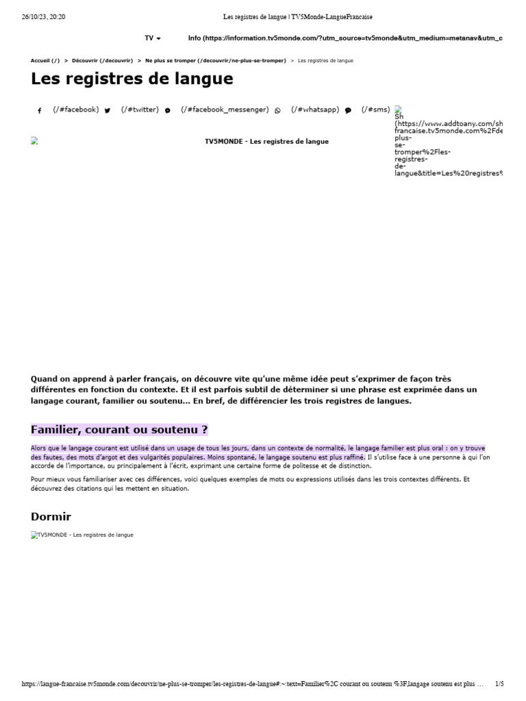 Les registres de langue en français | PDF | Mécanique du langage ...