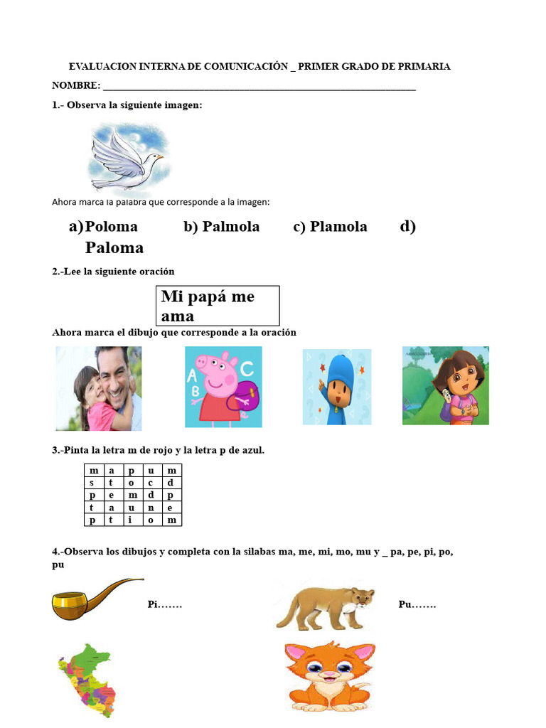 Evaluacion Interna De Comunicación Primer Grado Pdf