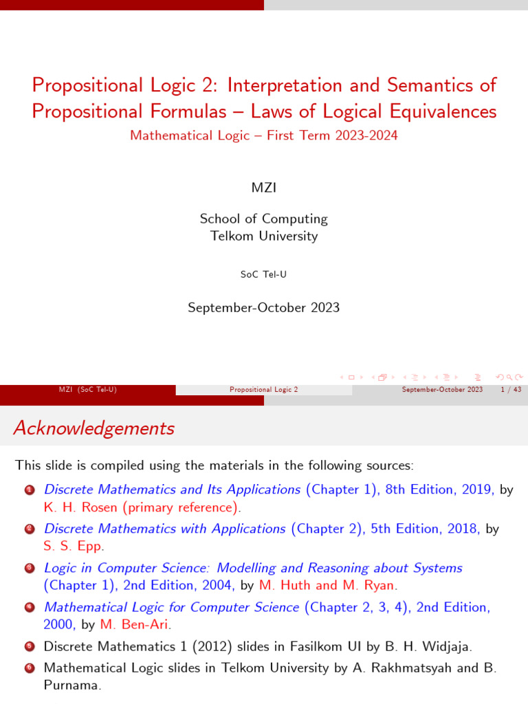 2.prop - Logic 2 Kode Dosen | PDF | Interpretation (Logic) | Proposition