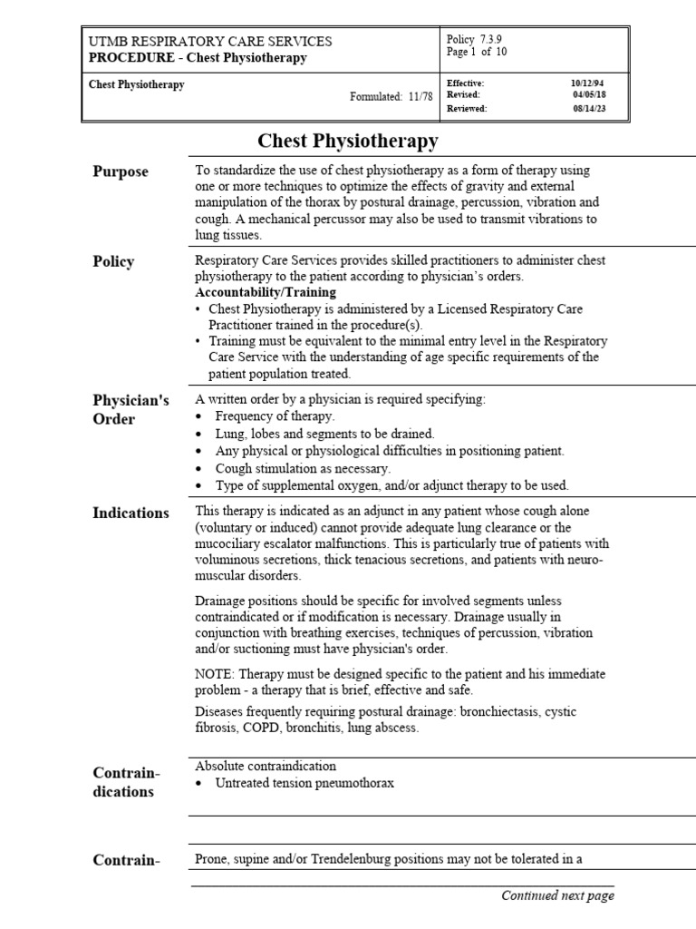 Chest Physiotherapy Procedure Guide | PDF | Thorax | Physical Therapy