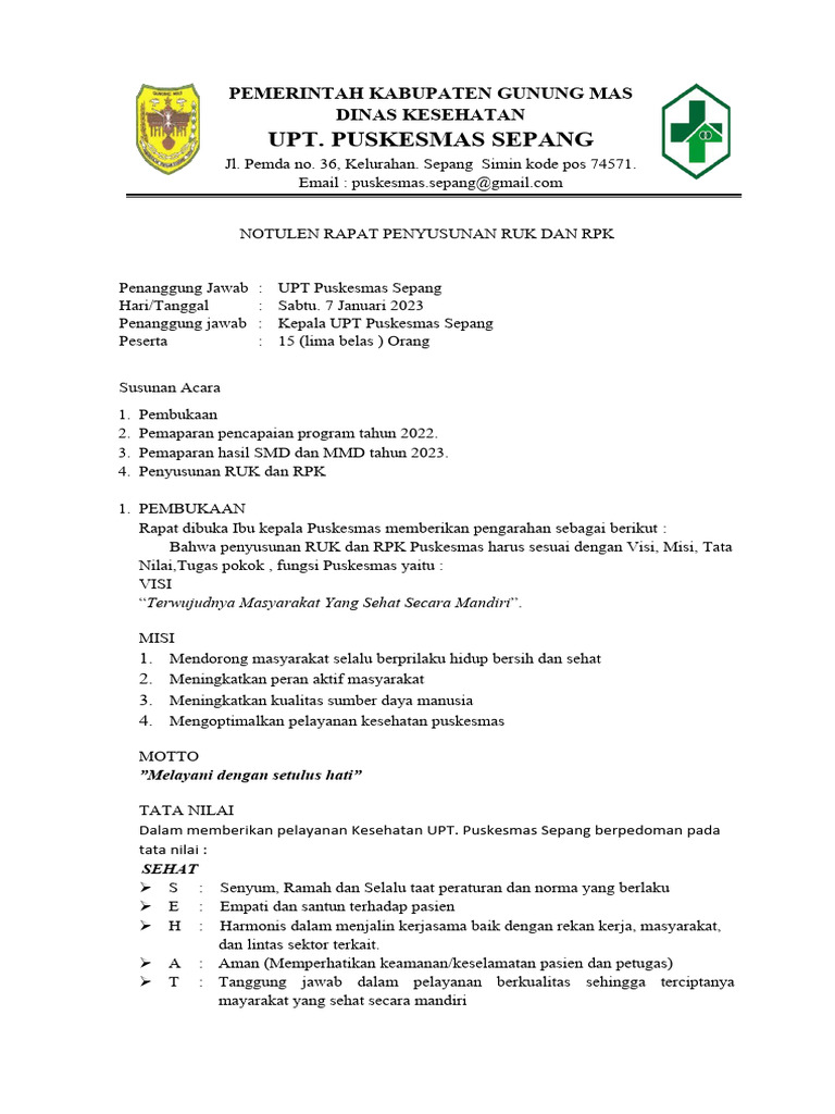 Notulen Rapat Terkait Penyusunan RUK Dan RPK | PDF