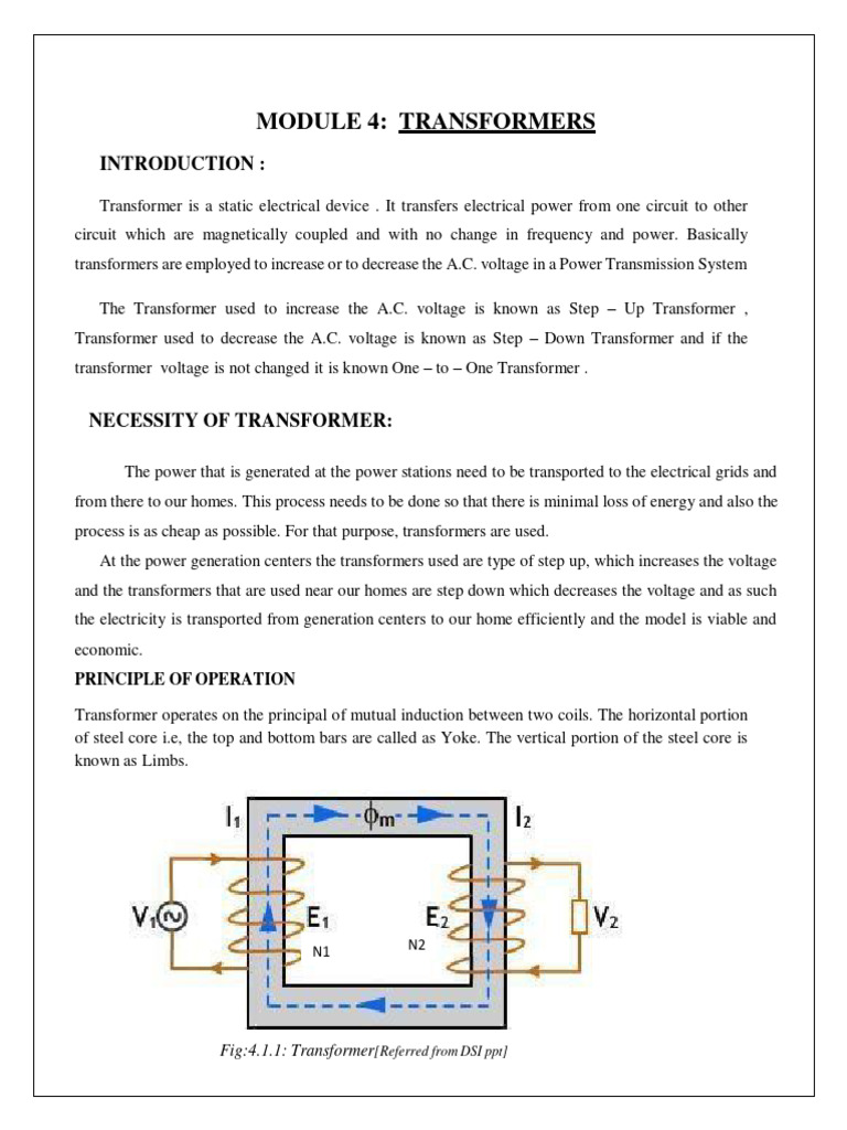 Module 4 Transformers Notes And Im Notes Th And Rmh Pdf Transformer Inductor